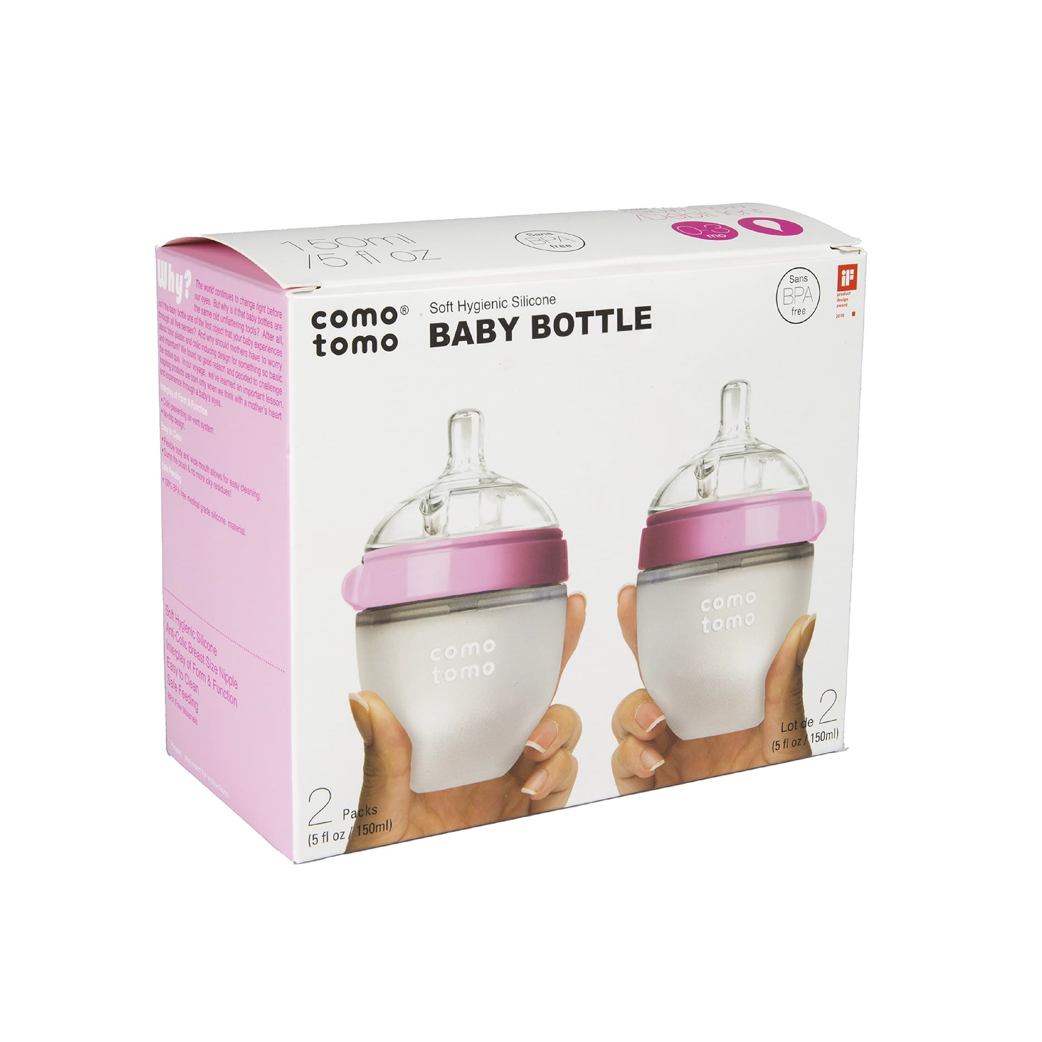 Como Tomo Soft Hygienic Silicone Baby Bottle(Double Pack)-Pink&White-1 ...